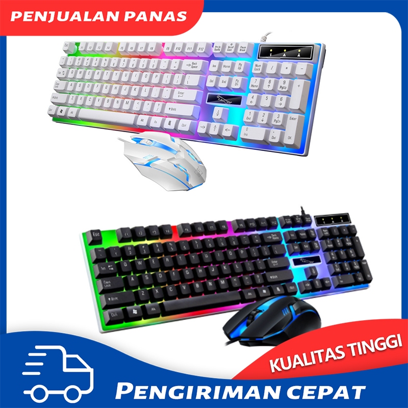 Jual Keyboard Mouse G21B Gaming PC Full Set LED RGB Waterproof G21B For ...