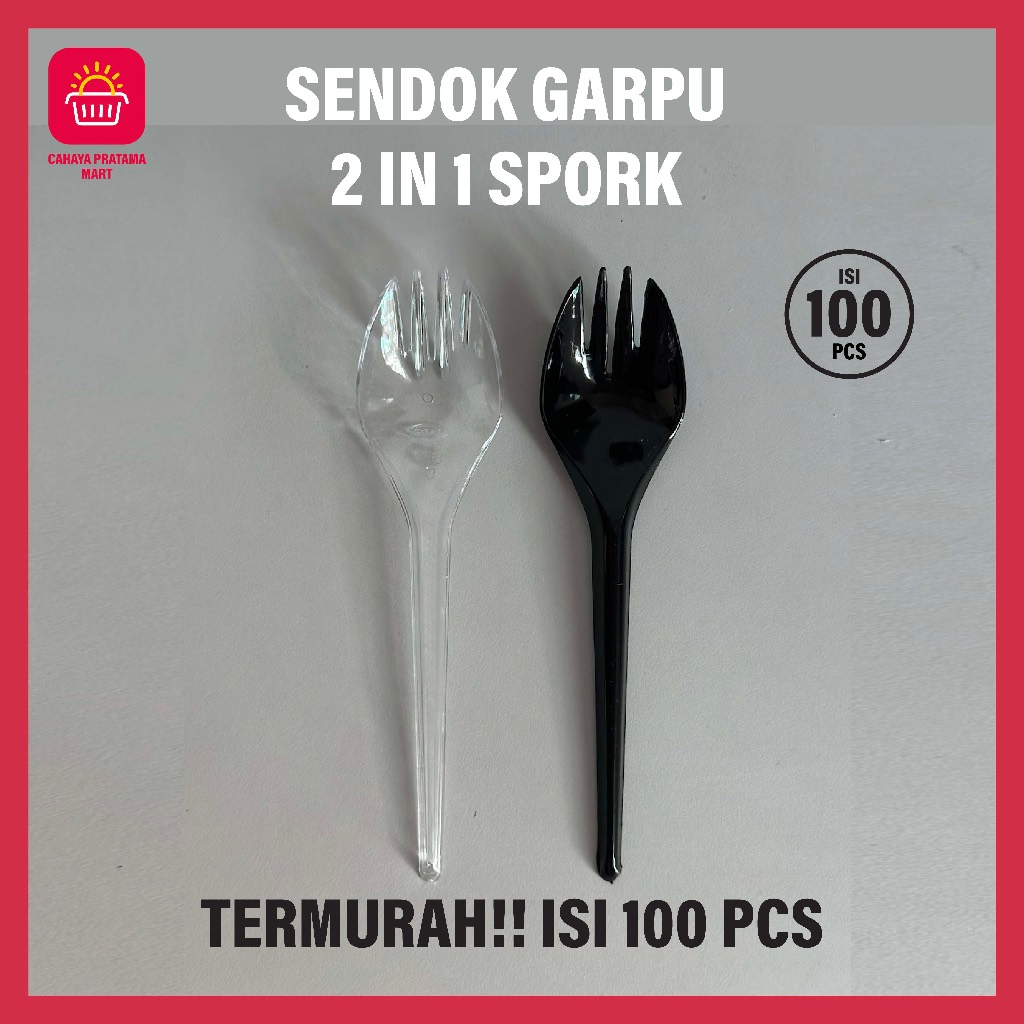 Jual SENDOK PLASTIK 2in1 [isi 100pcs] SENDOK GARPU Plastik Bening Transparan Warna Hitam MURAH ...