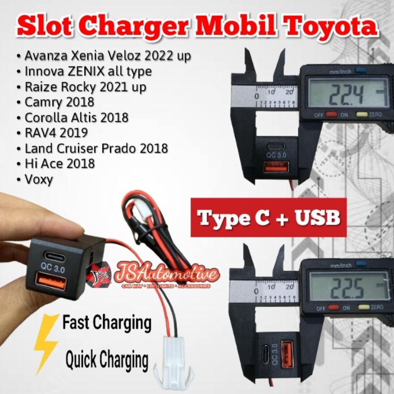 Jual Dual Car Charger Cas an Mobil Toyota Fast/Quick Charging Type C ...