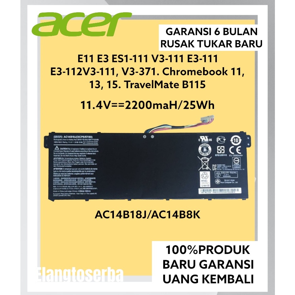 Jual Baterai Acer Aspire E3-111 E11 E3 ES1-111 V3-111 E3-112 AC14B18J OEM | Shopee Indonesia
