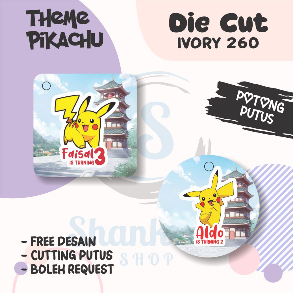 Jual Tag Bulat Kotak Ulang Tahun THEME PIKACHU /Tag Label Ulang Tahun ...
