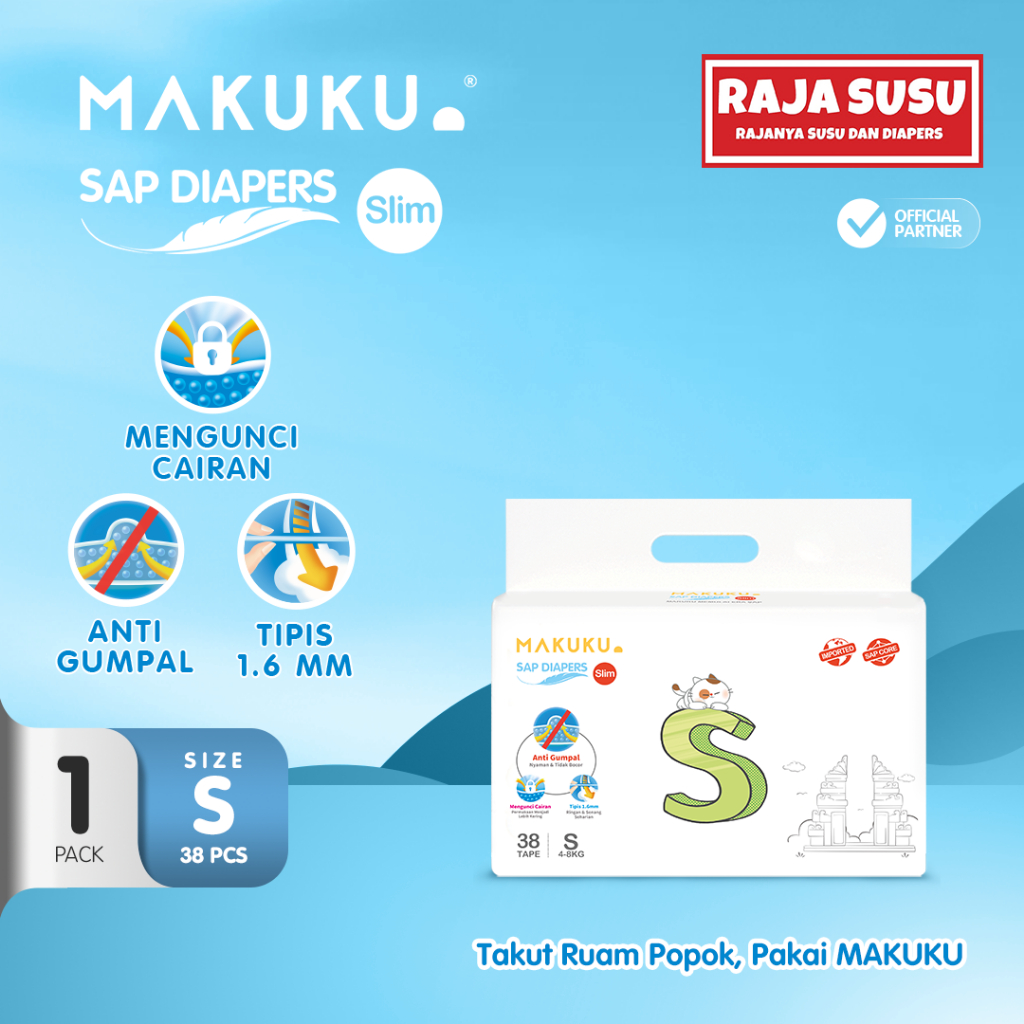 Jual MAKUKU SAP Diapers Slim Pants S38 - Popok Bayi Tipis Cepat Kering Tipe Perekat [1 PACK ...