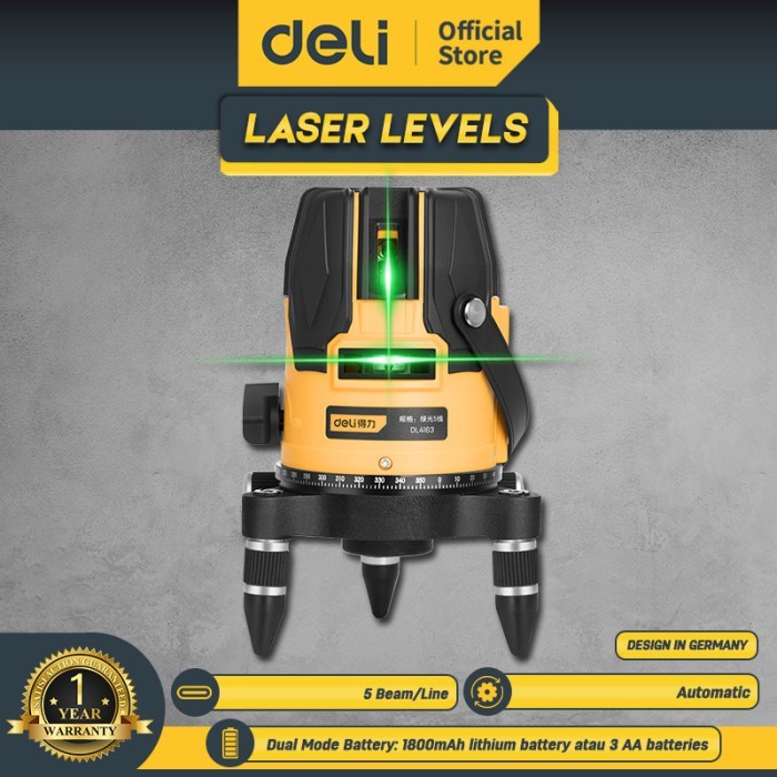 Jual Deli Laser Level Garis 5-Line Tahan Air/Debu Laser Hijau 360 ...