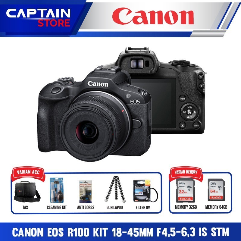 Jual Canon EOS R100 Kit 18-45mm F4,5-6,3 IS STM - CANON R100 Kit 18 ...