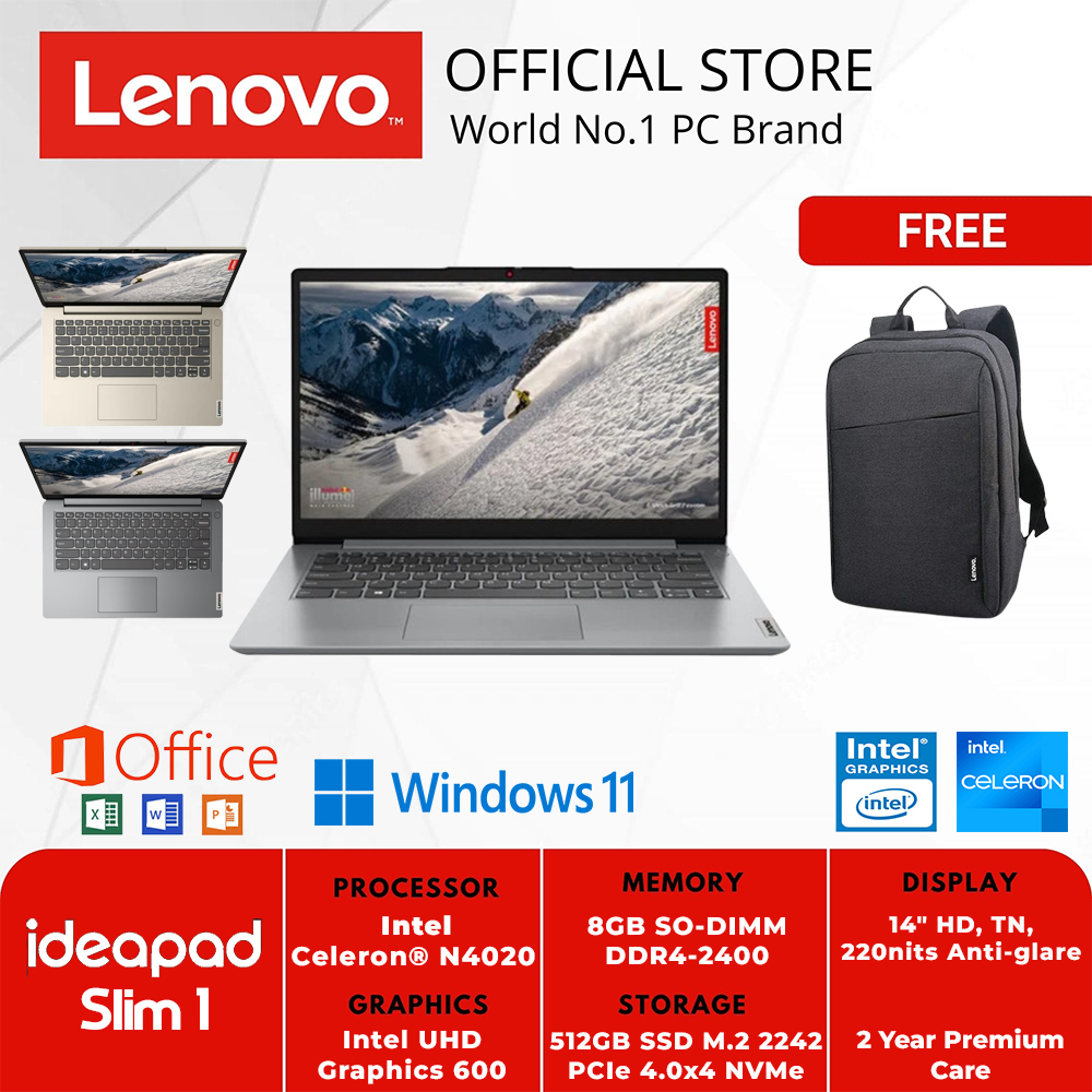 Jual LENOVO IDEAPAD SLIM 1 14IGL7 INTEL CELERON N4020 8GB 512SSD WIN11+OHS | Shopee Indonesia