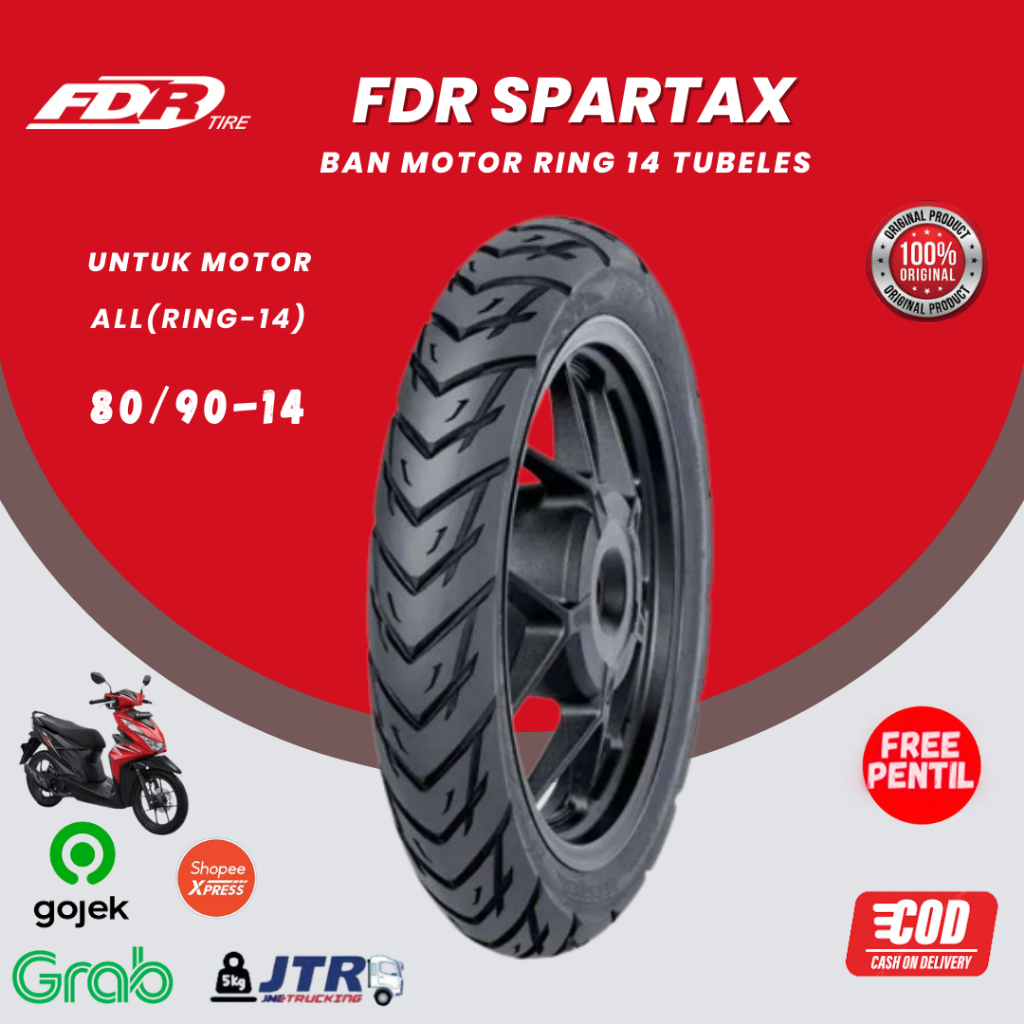 Jual Ban Motor FDR Spartax 80/90 ring 14 Tubeless free Pentil Motor ...