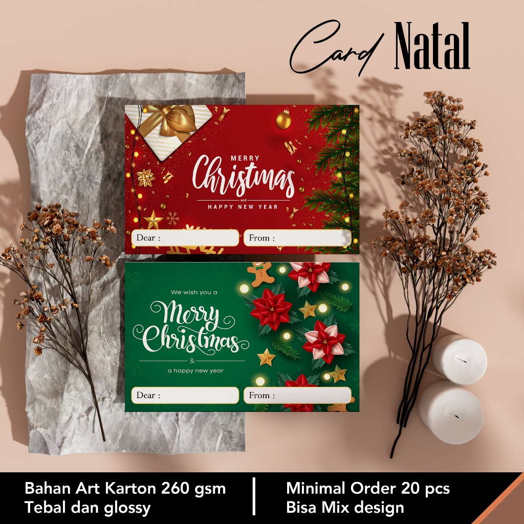 Jual isi 20 pcs // Greeting Card Kartu Ucapan Natal // Merry Christmat ...