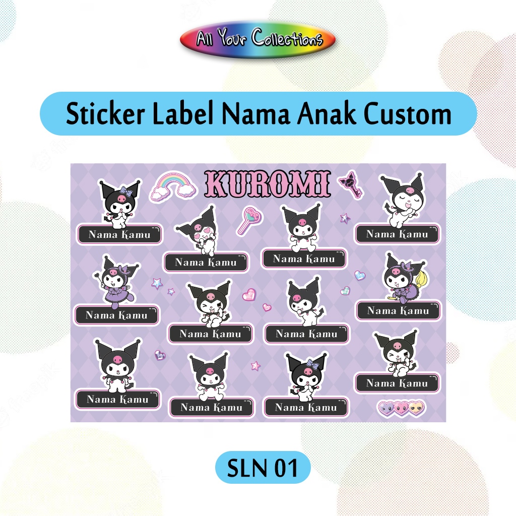Jual Sticker Cutting Stiker Label Nama Sanrio Kuromi Custom | Shopee ...