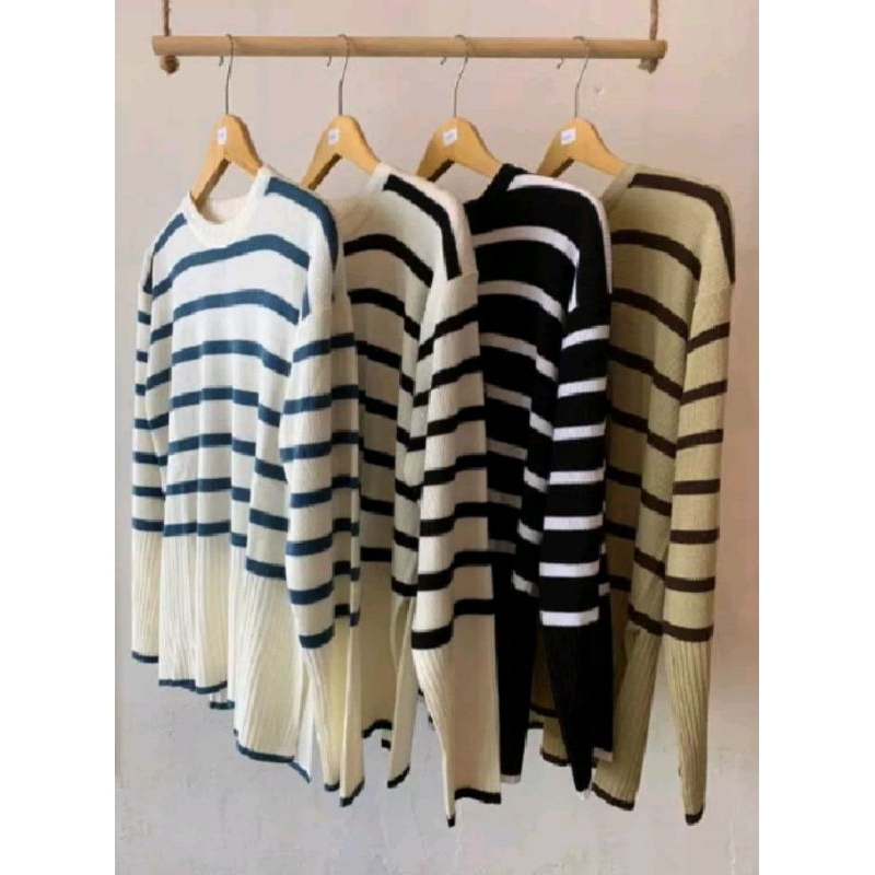Jual Sweater Rajut jumbo Haru Knit stripe Baju Atasan Wanita L XL XXL rinjani | Shopee Indonesia