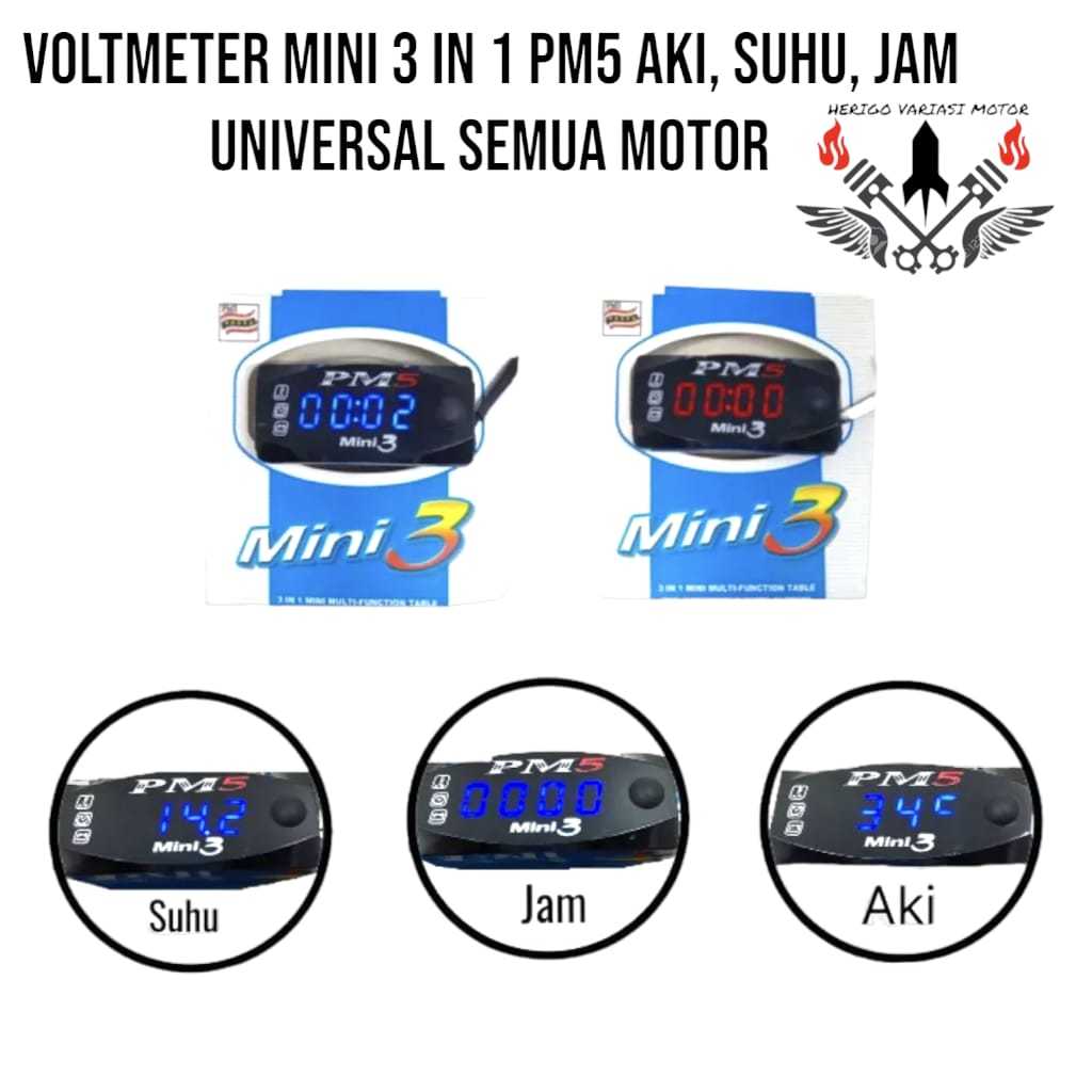 Jual VOLTMETER VOLT METER ACCU AKI 3 IN 1 MINI PM5 UNIVERSAL SEMUA ...