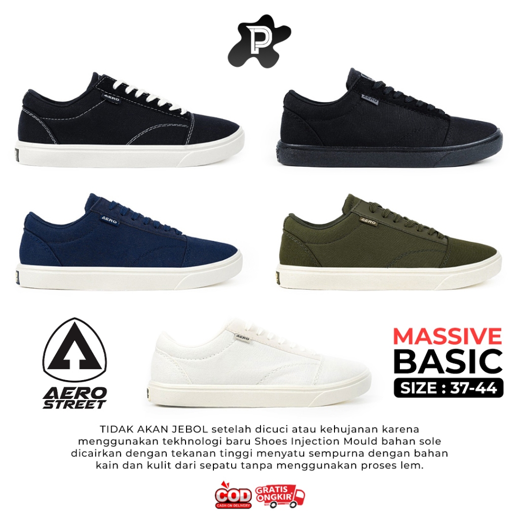 Jual Aerostreet 37-44 Massive Basic Black White / All Black / Navy ...