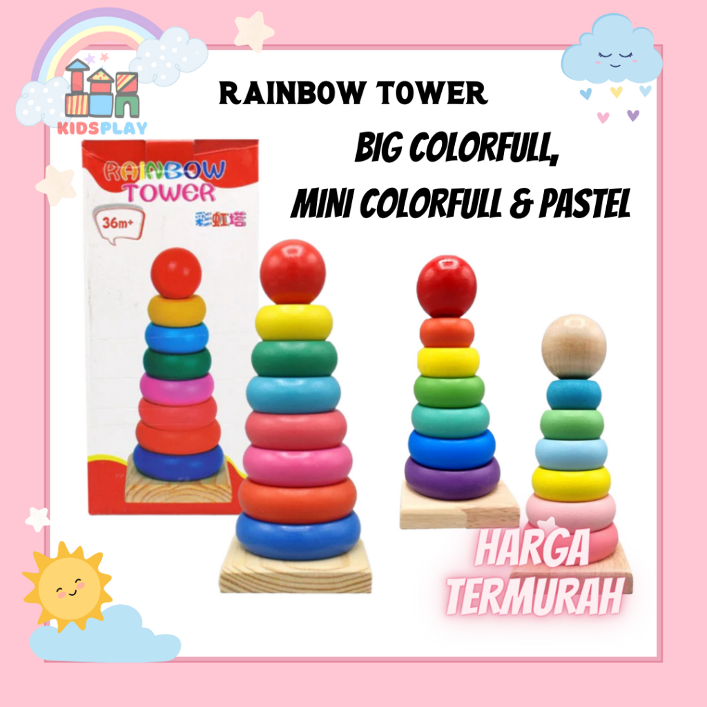 Jual Rainbow Tower Wooden Toys Montessori Toys Mainan Kayu Mainan Balok ...