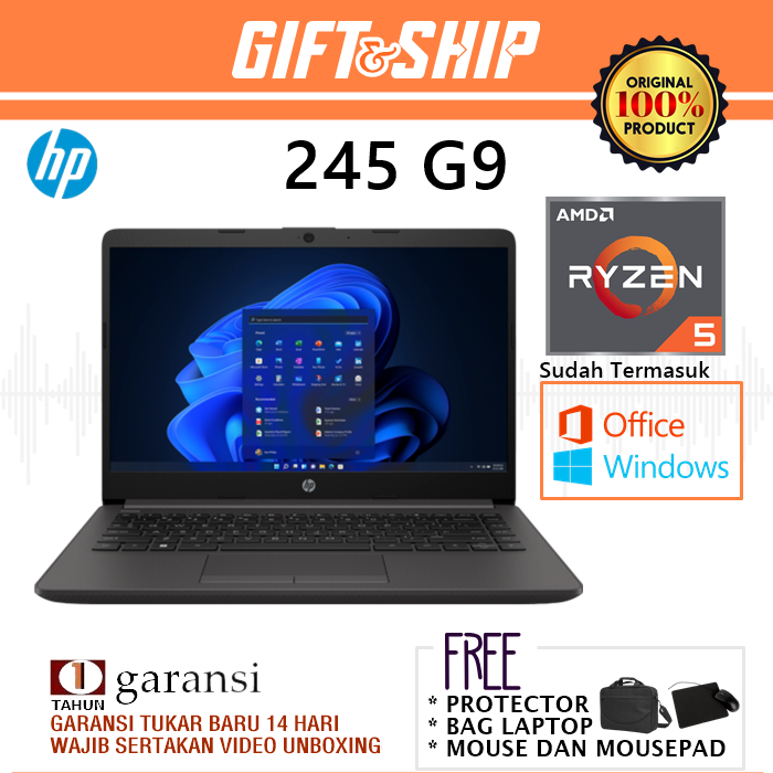 Jual HP 245 G9 | AMD Ryzen 5-5625U | RAM 16GB SSD512GB | 14" HD ...