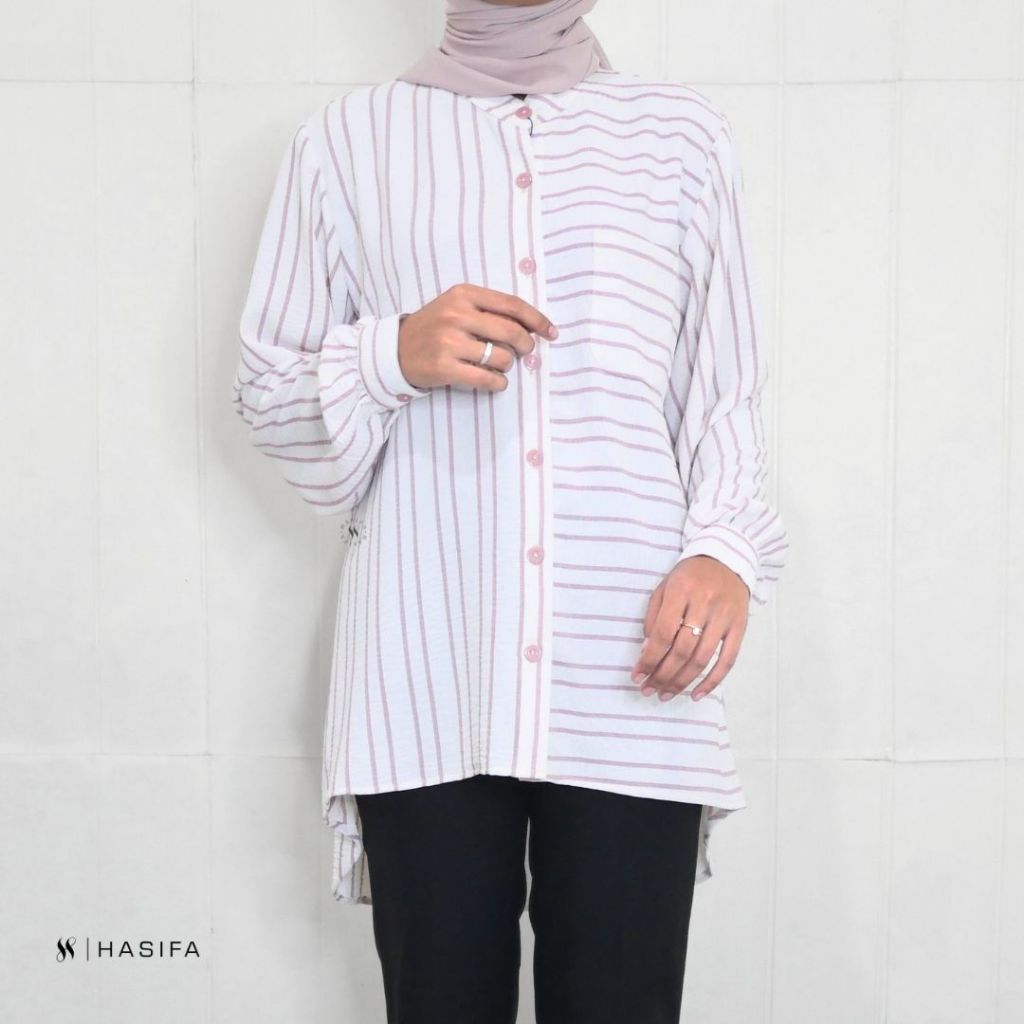Jual Hasifa Melva Shirt Blouse | Atasan Kemeja Blouse Salur Muslim ...
