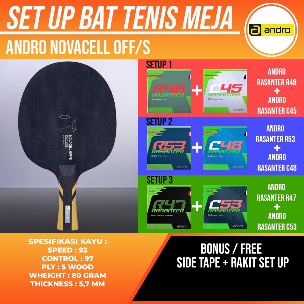 Jual Paket Bat Pingpong Rakitan Andro NovaCell OFF/S Andro Rasanter | Shopee Indonesia
