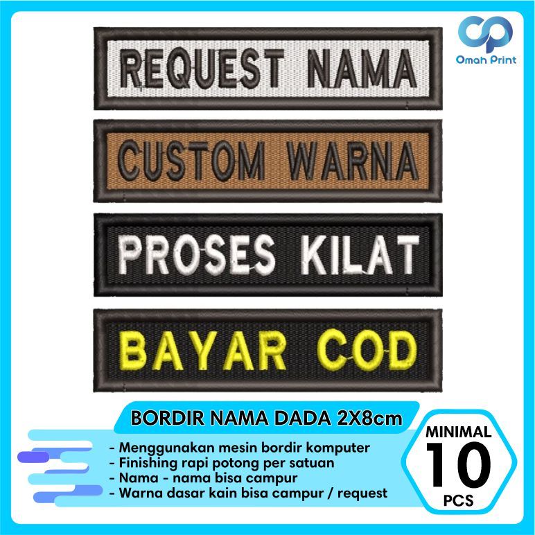 Jual Bordir Custom Satuan Instan Sehari Selesai Nama Dada Name Tag ...