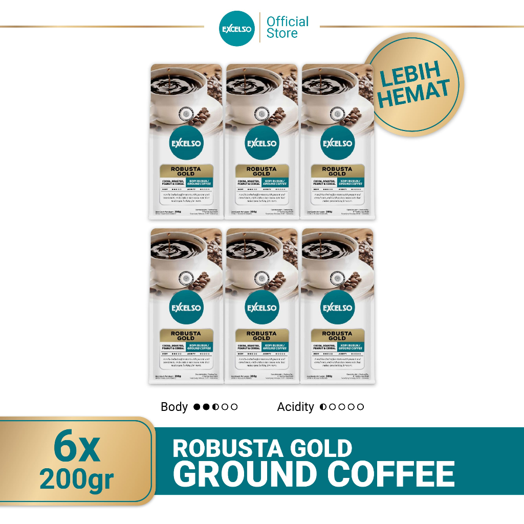 Jual Excelso Kopi Robusta Gold Bubuk 200gr x 6 Packs | Shopee Indonesia