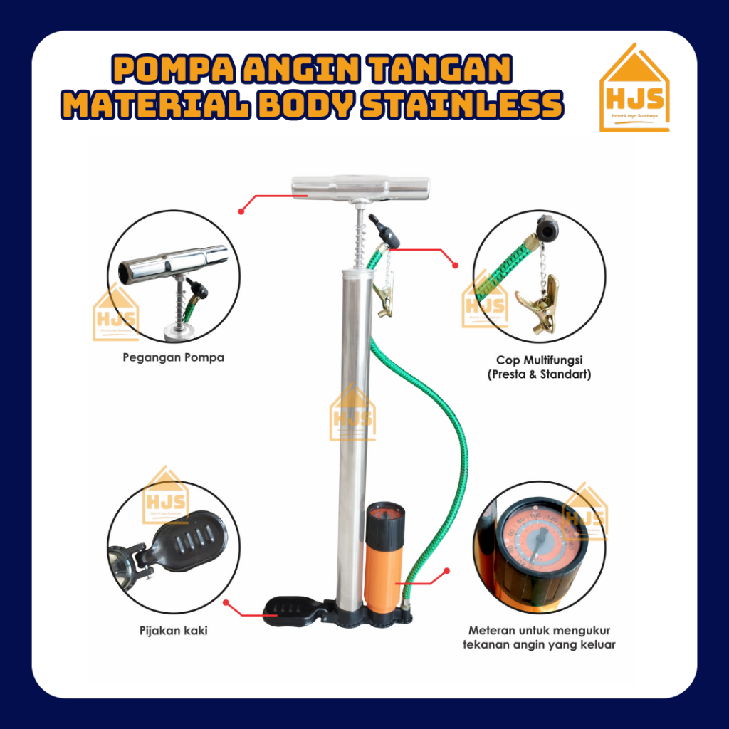 Jual [HJS] Pompa Sepeda Motor Mobil Bola Ban Roda Tabung Meter Manual ...