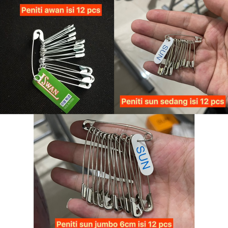Jual (PAP) PENITI SUN isi 12 pcs / PENITI STAINLESS / peniti kain isi ...
