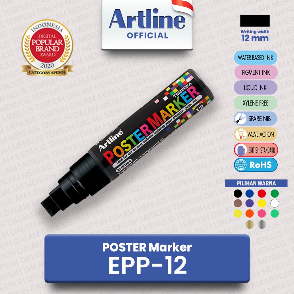 Jual ARTLINE Spidol Poster Marker 12 mm EPP-12 Gouache | Shopee Indonesia