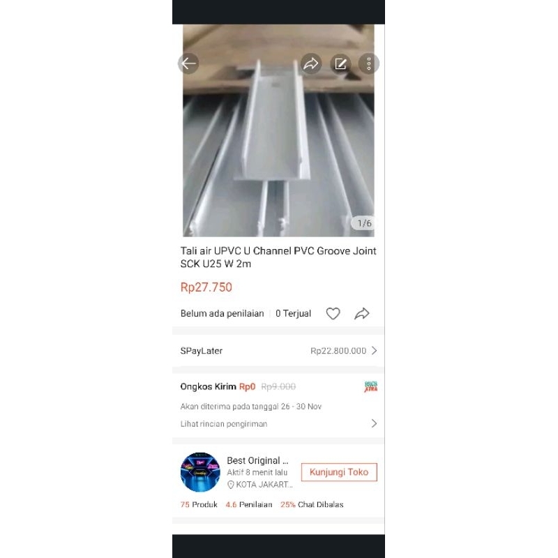 Jual Tali Air Upvc U Channel Pvc Groove Joint U20 2.5Meter | Shopee Indonesia