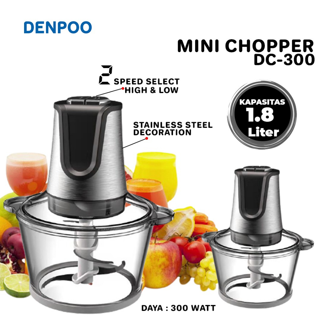 Jual Denpoo Mini Chopper Tempered Glass Giling Daging & Bumbu 1,8LT DC ...