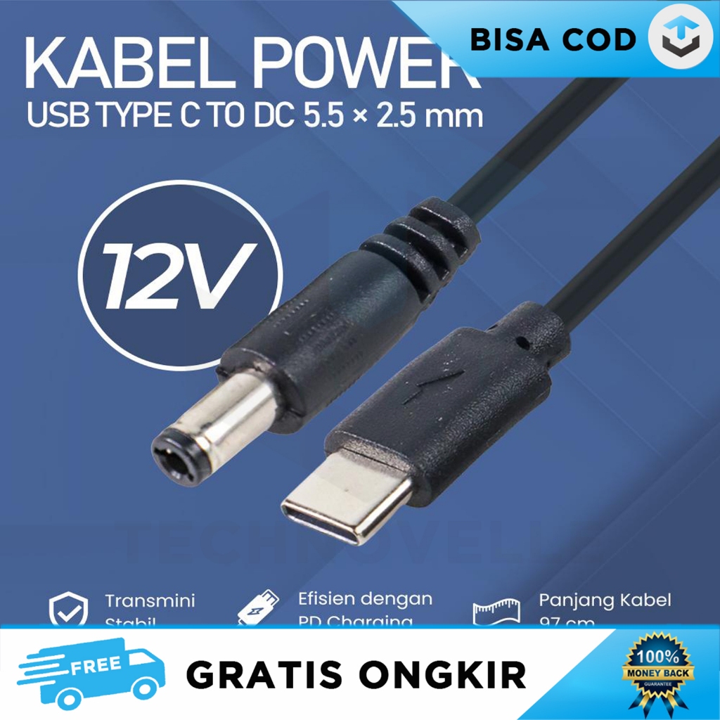 Jual KABEL POWER KONVERSI USB TYPE C TO DC POWERBANK ROUTER CCTV 12V ...