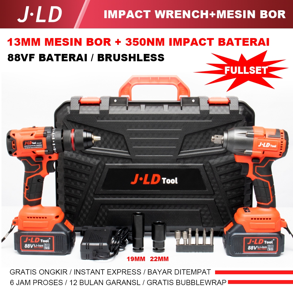 Jual JLD 13mm mesin bor baterai brushless 88VF bor impact baterai set 350NM bor impact inpek ...