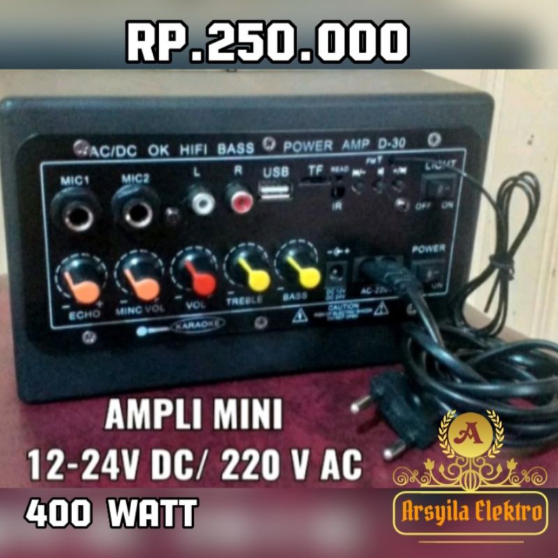 Jual AMPLI MINI 400 Watt 12-24V DC / 220 V AC | Shopee Indonesia