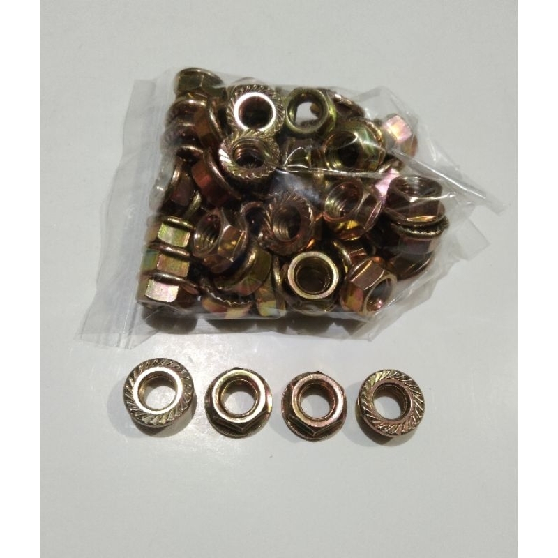 Jual 50 pcs flange nut M8 / mur topi kuning m8 ( kunci 12 ) | Shopee ...