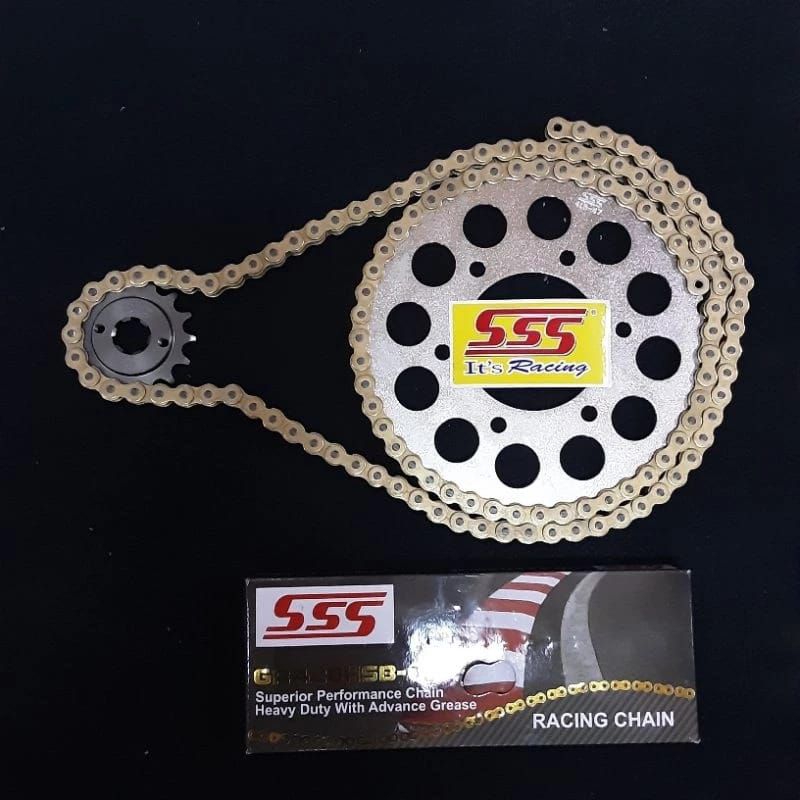 Jual Gearset SSS KLX 150/D tracker rantai 428 HSBT gold pilihan gear depan/ belakang pul set SSS ...