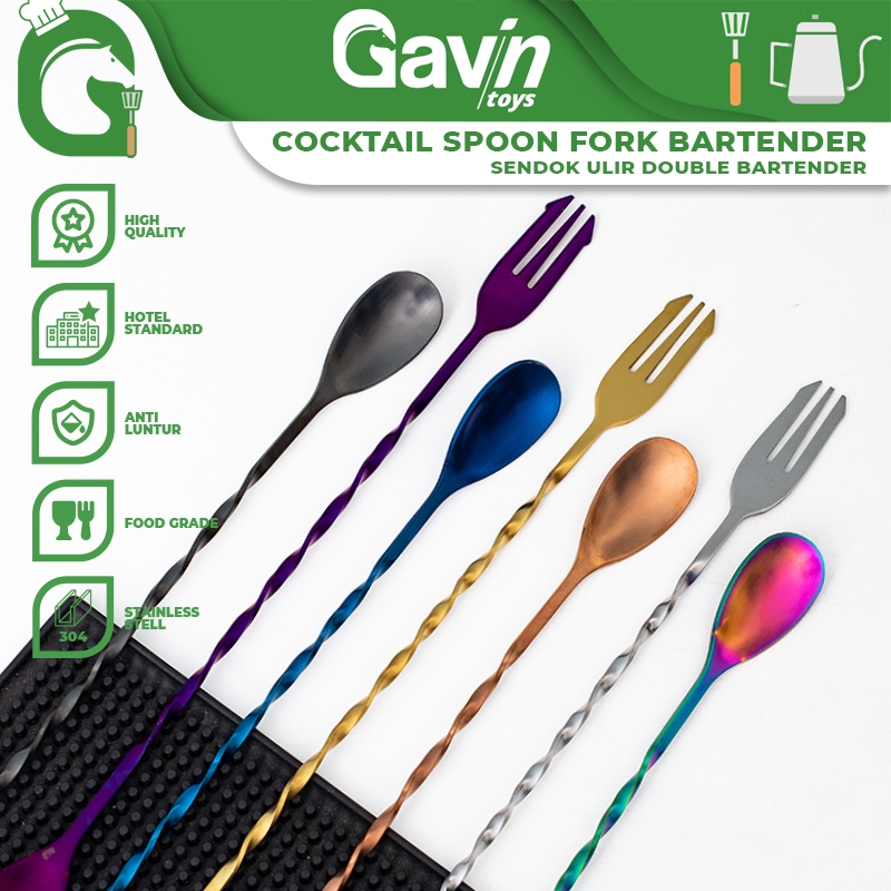 Jual Sendok Garpu Ulir Stainless Sendok Pengaduk Cocktail Mixing Spoon ...