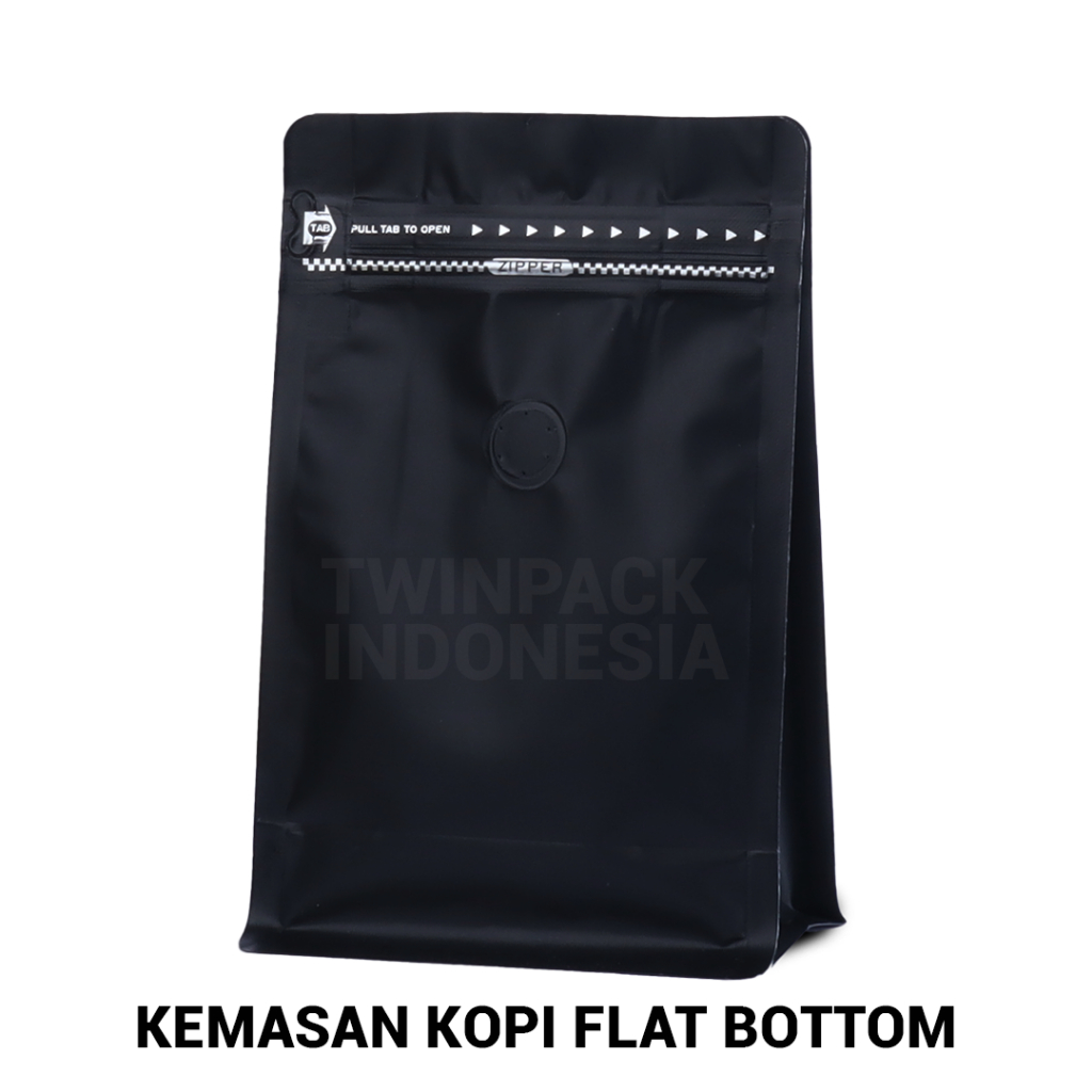 Jual Kemasan Kopi 200 - 250 Gram Ziplock Hitam Flat Bottom | Valve | Zipper | Packaging Kopi ...