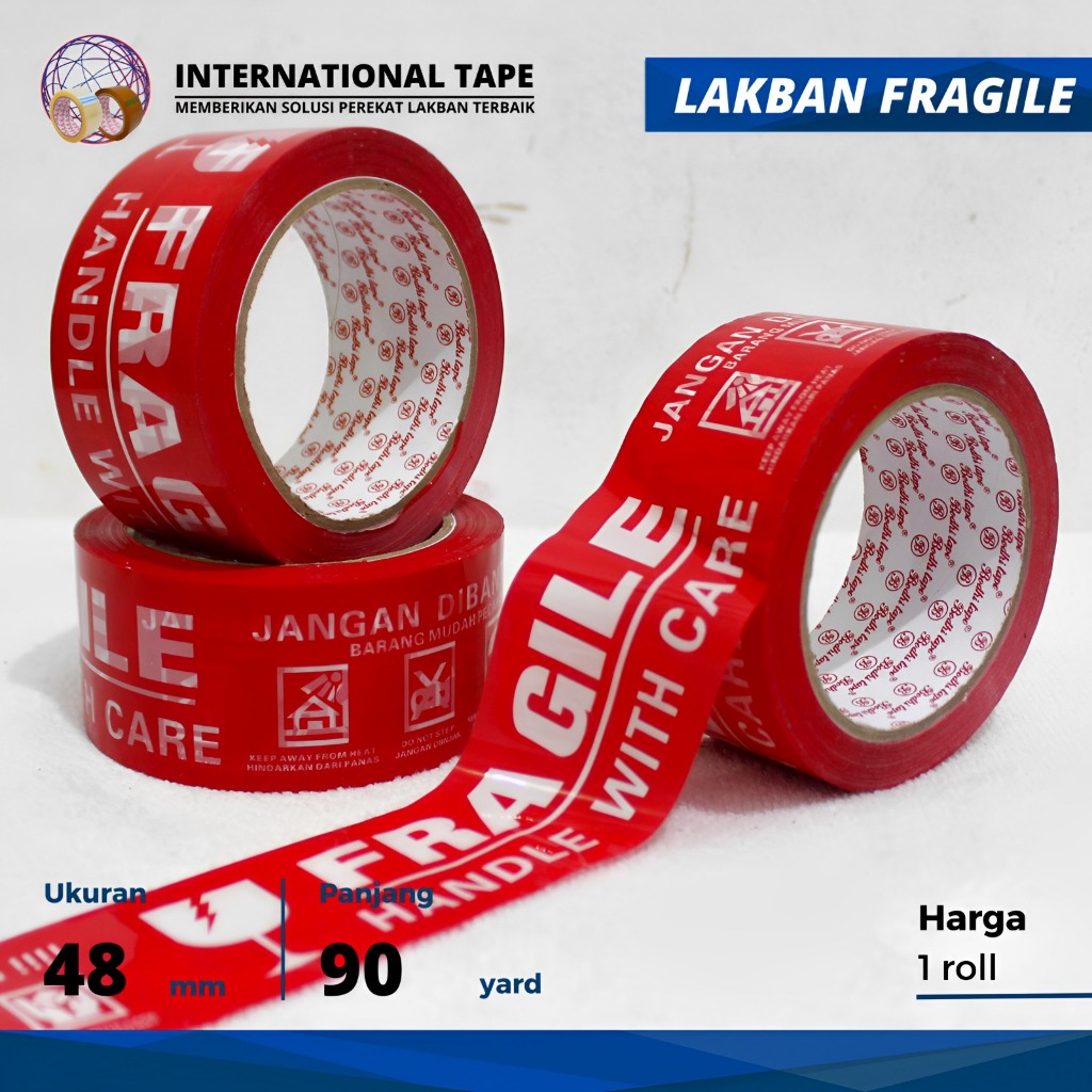 Jual Lakban Fragile Ready Warna Merah Ready Ukuran 48 mm x 90Yard PER ...