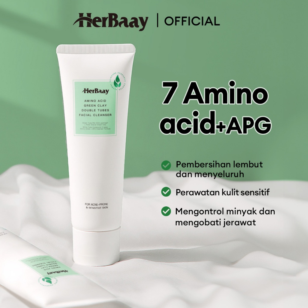 Jual HerBaay 7×Amino Acid Double Tubes Facial Wash - Gentle Sabun ...