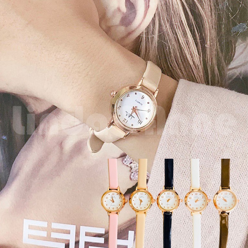 Jual Jam Tangan Wanita Polos Sederhana Tali Kulit Analog Quartz Retro ...