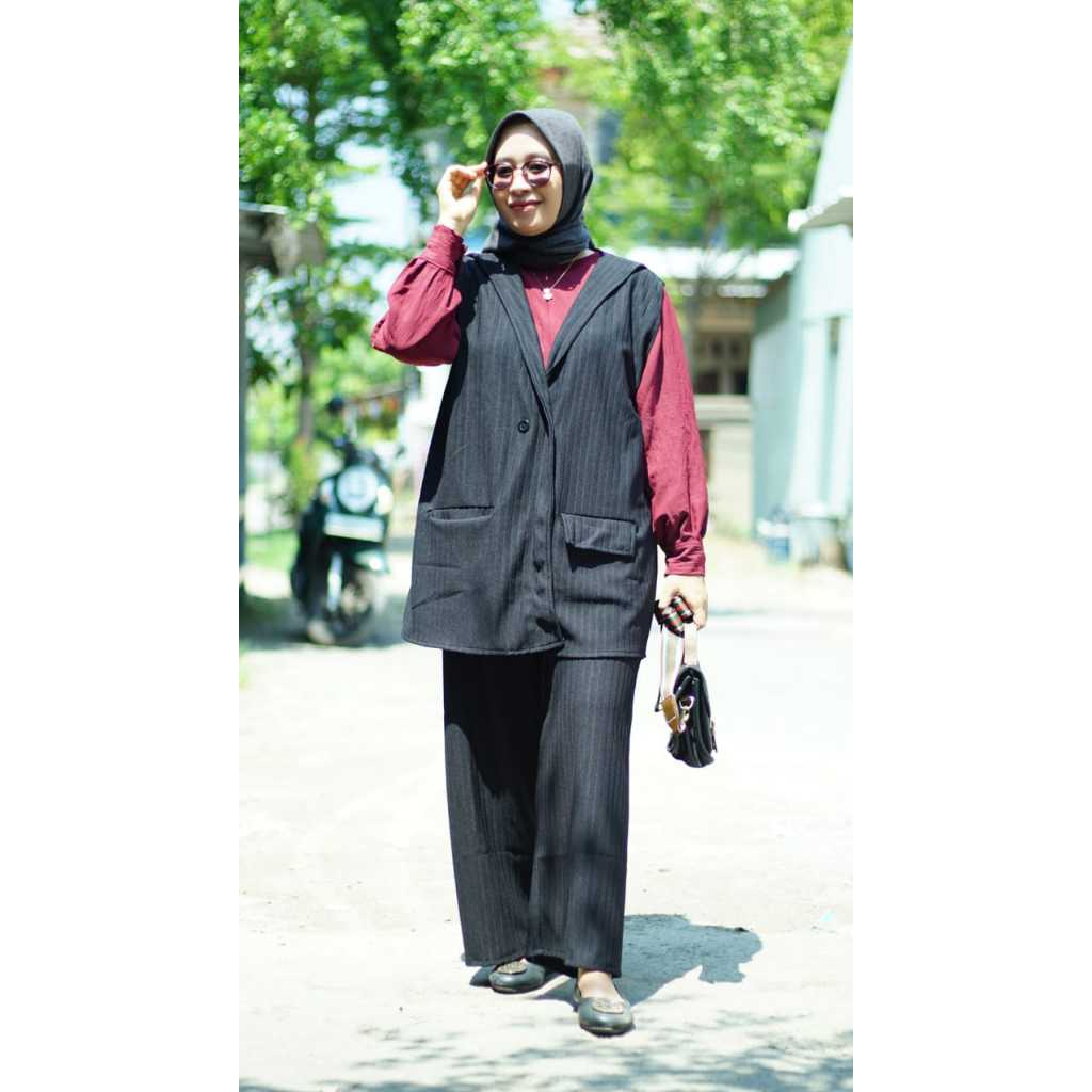 Jual setelan wanita rompi kekinian korean style 3in1 livi knit lepas ...