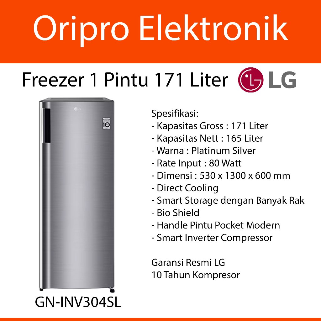 Jual Stand Freezer 1 Pintu 171 Liter LG Inverter GN-INV304SL | Shopee Indonesia
