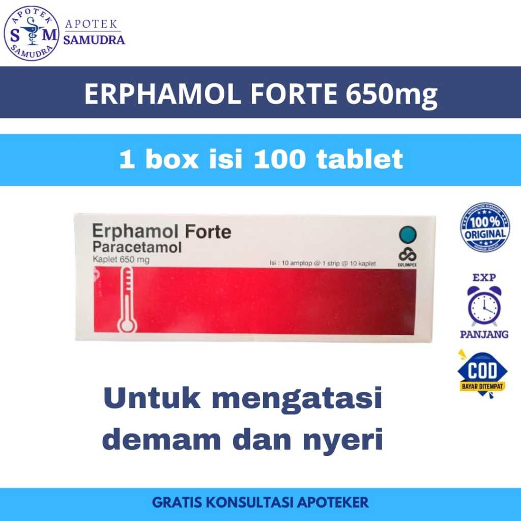Jual ERPHAMOL FORTE 650mg isi 100 tablet (obat penurun demam obat sakit ...