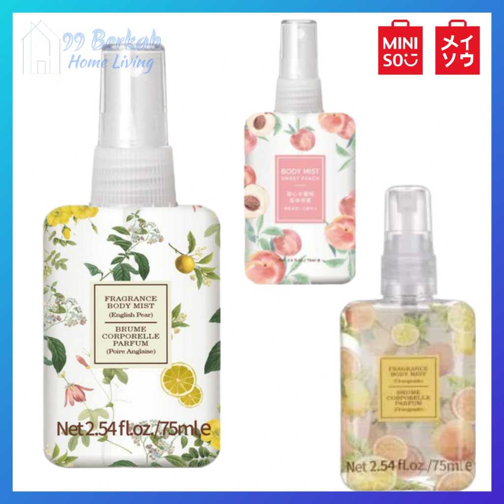 Jual MINISO Fragrance Body Mist 75ML perfume English Pear/ Sweet Peach ...