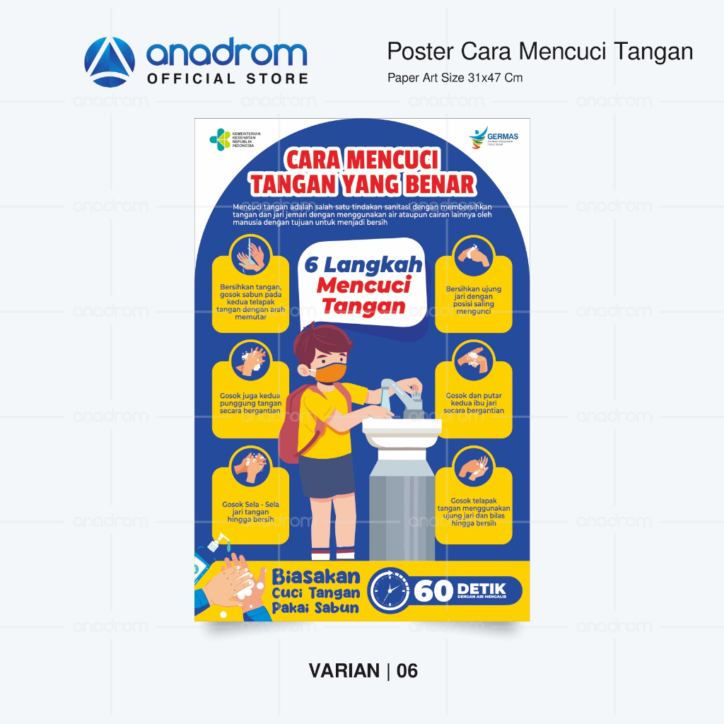 Jual Poster Langkah Mencuci Tangan Dengan Air Mengalir | Poster Promker ...