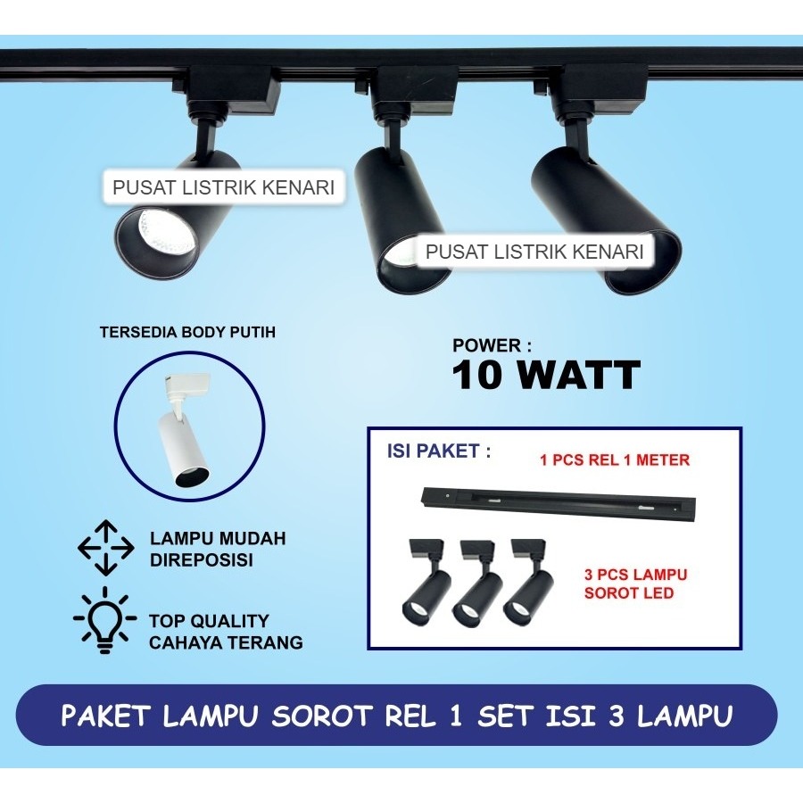 Jual PAKET LAMPU SOROT RELL TRACK 1M 1 METER 3 LAMPU 10W 10 WATT ...
