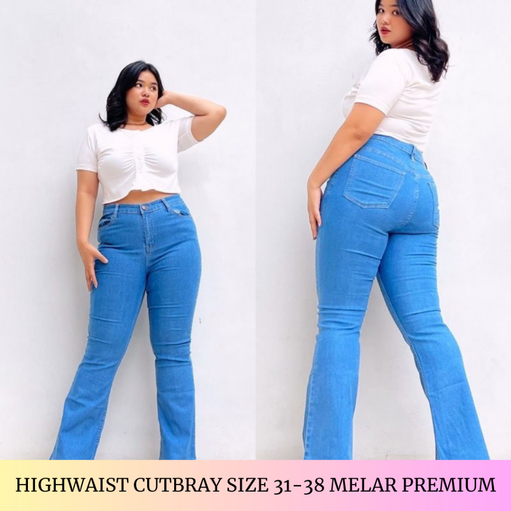 Jual HW Cutbray Jeans Wanita Jumbo - Celana Cutbray Strecht Melar Tebal Big Size | Shopee Indonesia