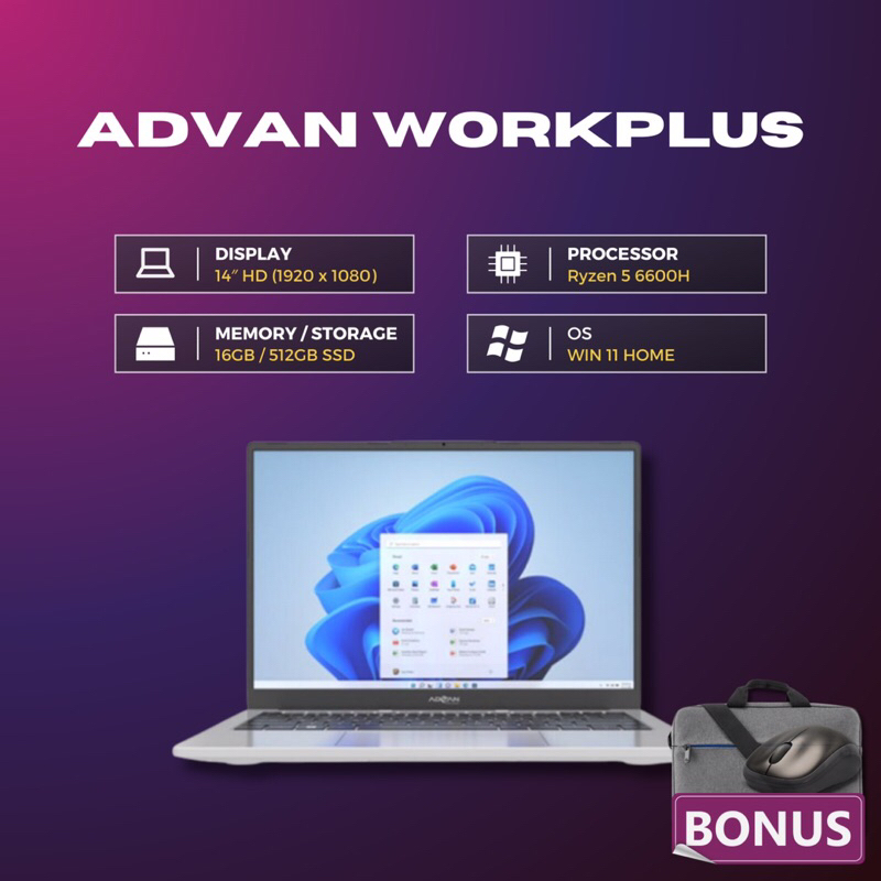Jual Advan Workplus /Ryzen 5-6600H/16GB/512GB SSD/14″ FHD IPS/Win 11 ...
