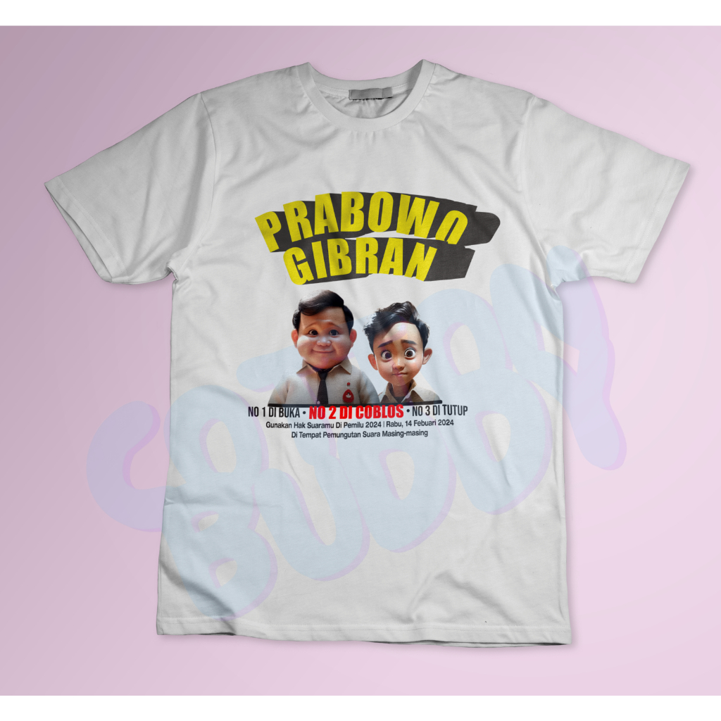 Jual Kaos Pemilu Prabowo Gibran Kartun Baju Capres Tshirt Nomor Dua 2 Gemoy Kampanye 2024 