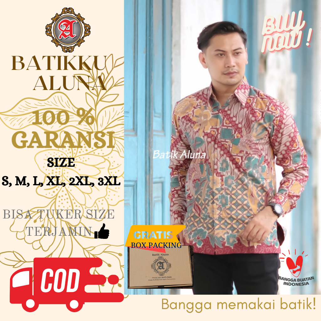 Jual Baju Batik Pria Lengan Panjang Premium Modern Terkini Aluna Batikku Aluna PCW 066 PCW 067 ...