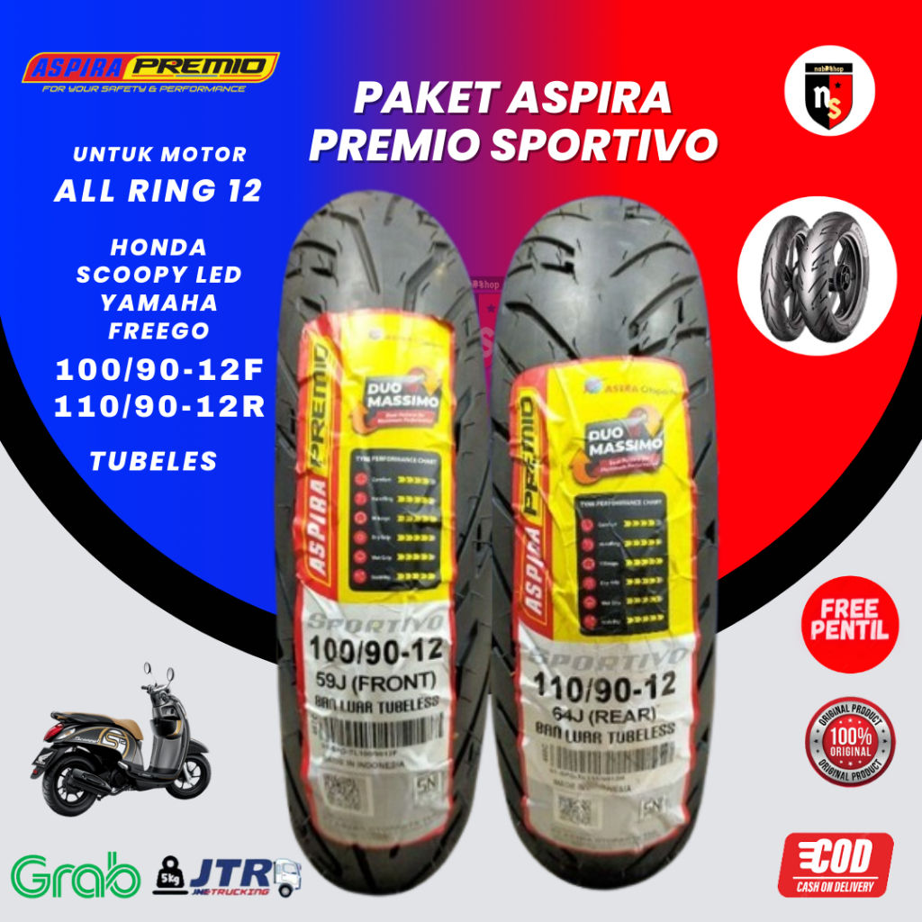 Jual Paket Ban Aspira Premio Sportivo 100 / 90 - 12 dan 110 / 90 - 12 Tubeless Scoopy Ring 12 ...