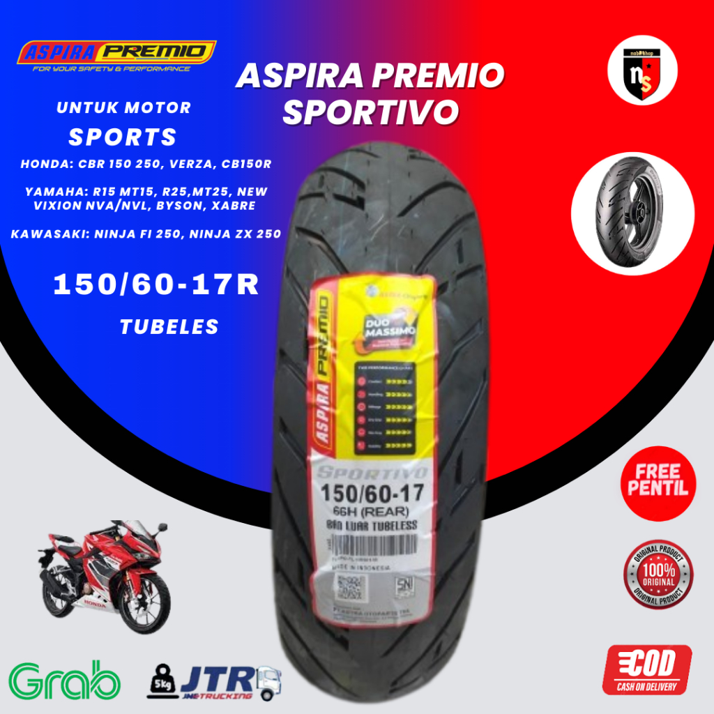 Jual Aspira Premio Sportivo 150 60 17 Tubeless Gratis Pentil | Shopee Indonesia
