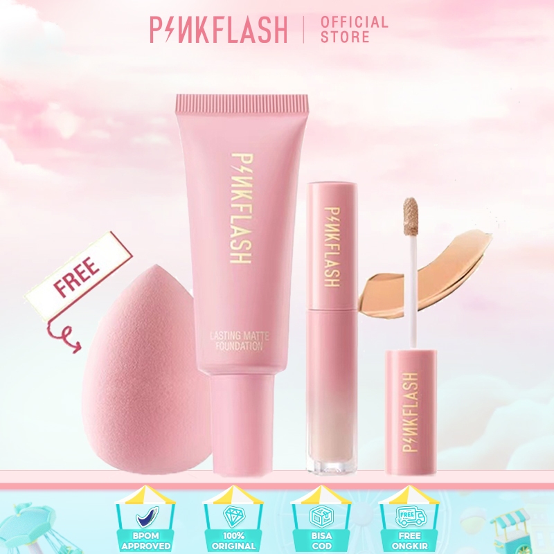 Jual PINKFLASH 3PCS/ Set Makeup set Foundation+Liquid Concealer Long ...