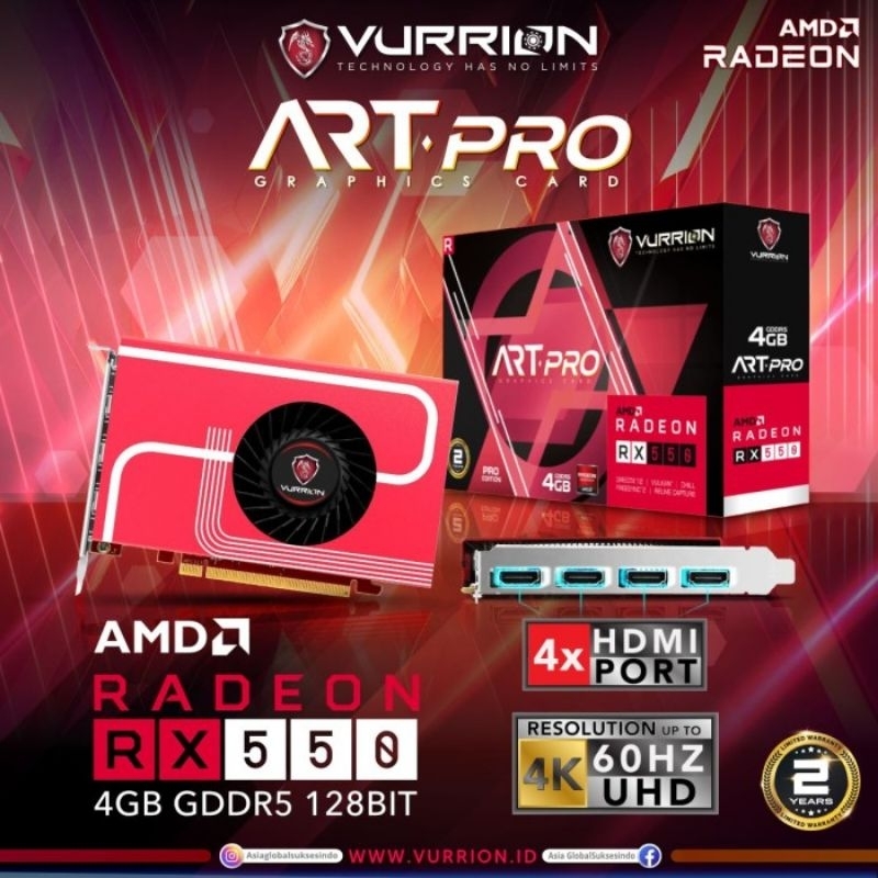 Jual VGA RX 550 4GB GDDR 5 128 BIT 4 Port HDMI Vurrion | Shopee Indonesia